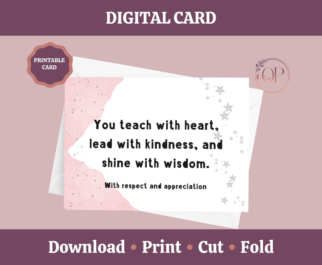 Teacher Thank You Card Printable, Educator Card, Teacher Appreciation ...