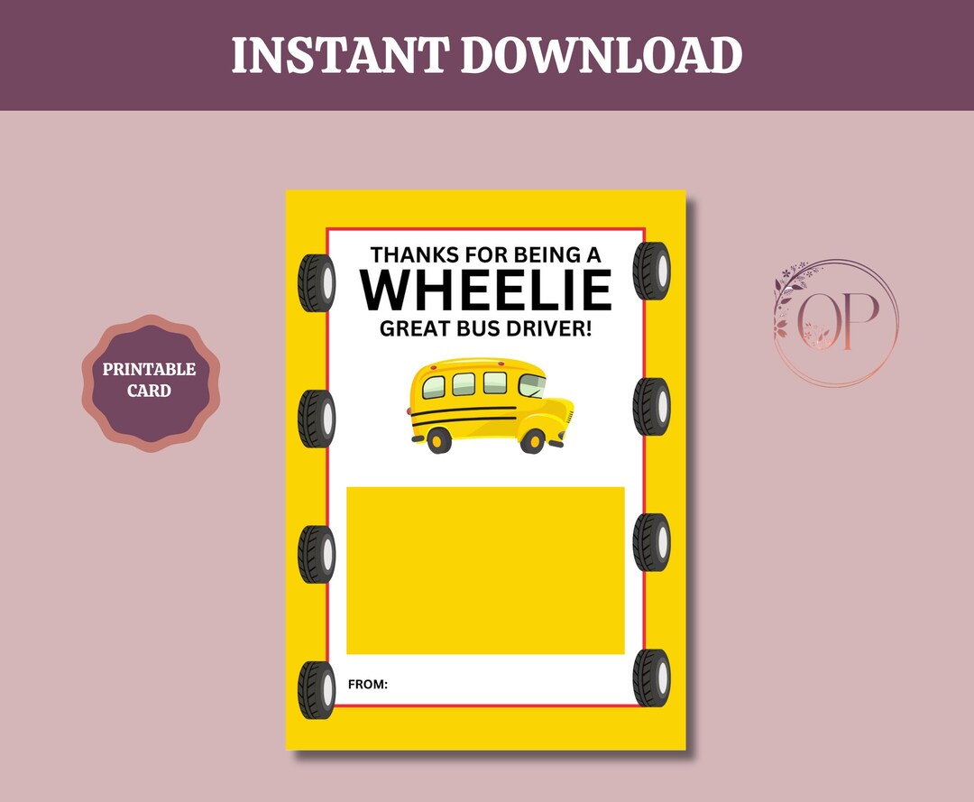 Bus Driver Gift Card Holder Printable, Thank You End of School Year ...
