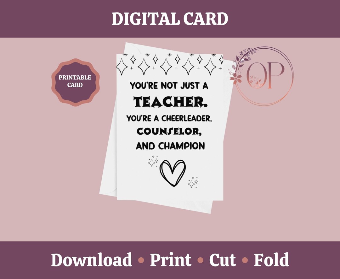 Printable Teacher Appreciation Card, Teacher Thank You Card, TA Card ...