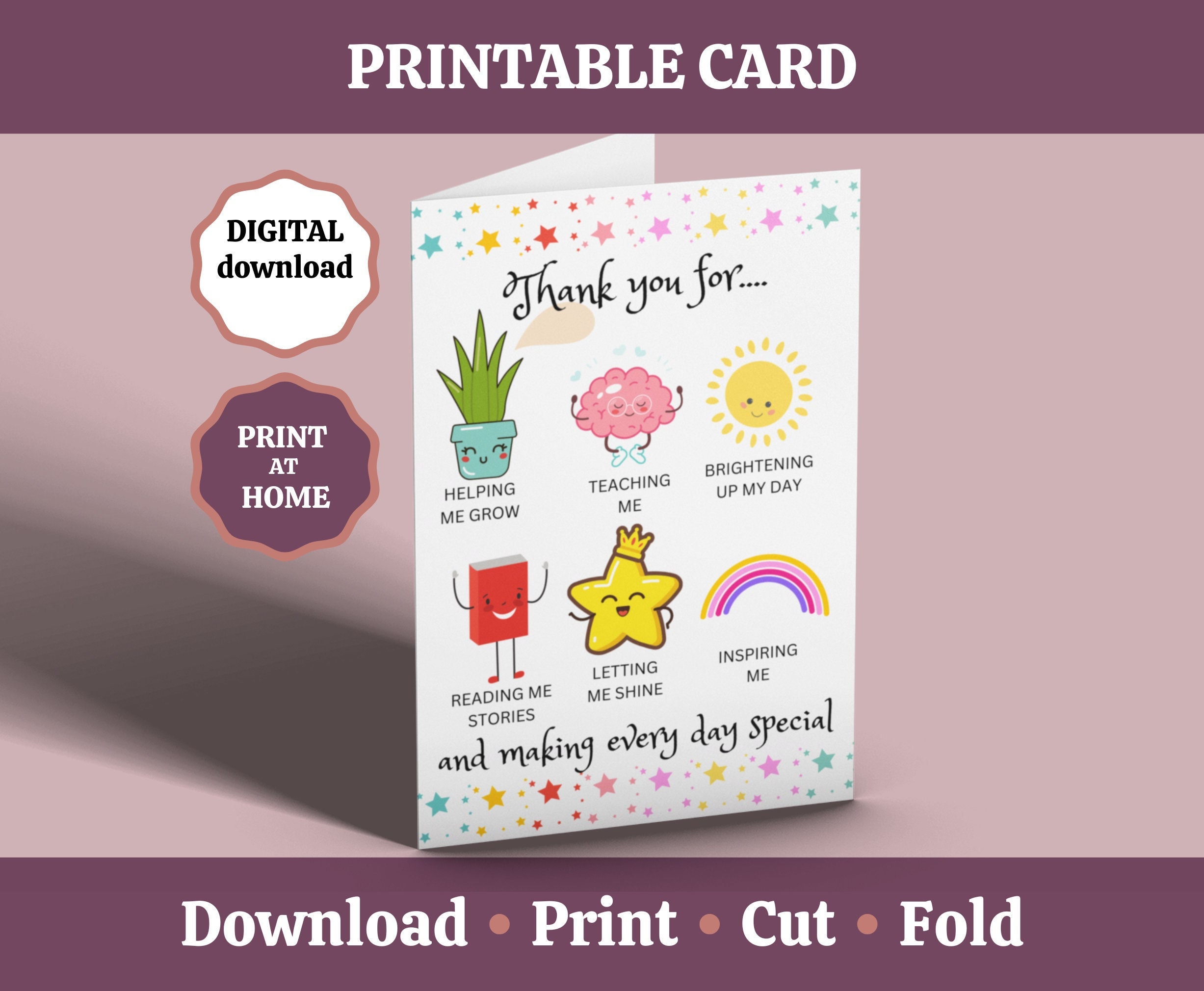 Printable Teacher Appreciation Card, Teacher Thank You Card, Teacher ...