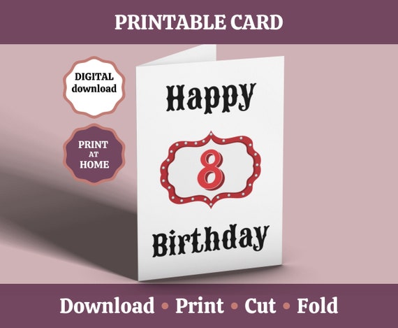 8th Birthday Card Printable 8th Birthday Card 8 Year Old - Etsy