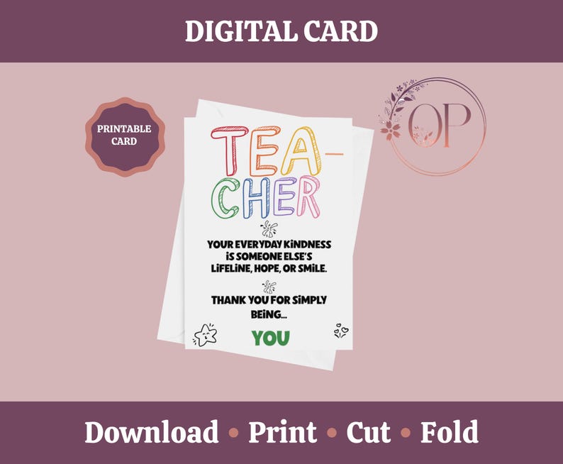 Teacher Card Printable, Teacher Thank You Card, Educator Card, Teacher ...