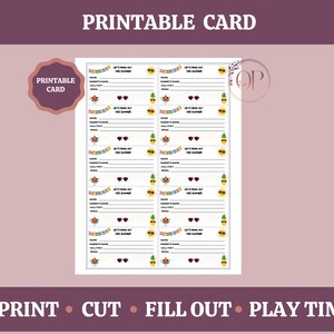 Printable Play Date Calling Card, Keep in Touch Contact Card, Summer ...