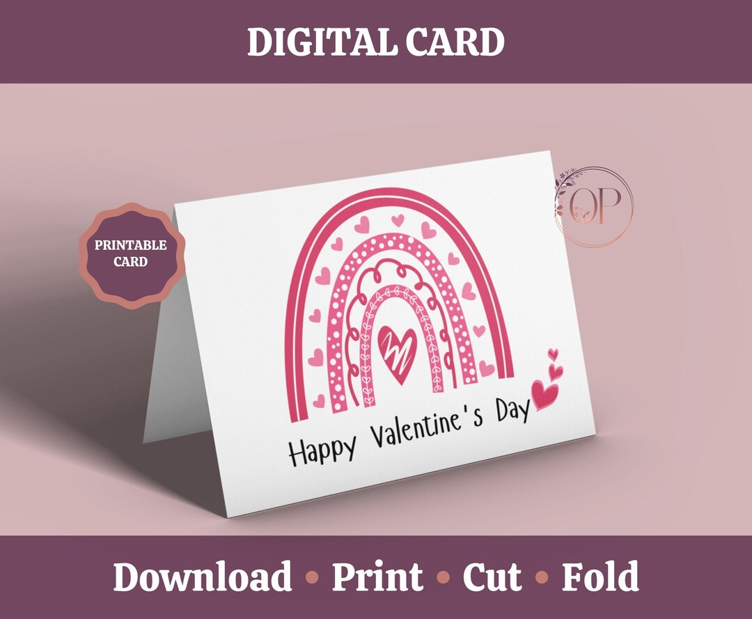 Happy Valentines Day Card Printable, Simple Valentine Card for Him Her ...