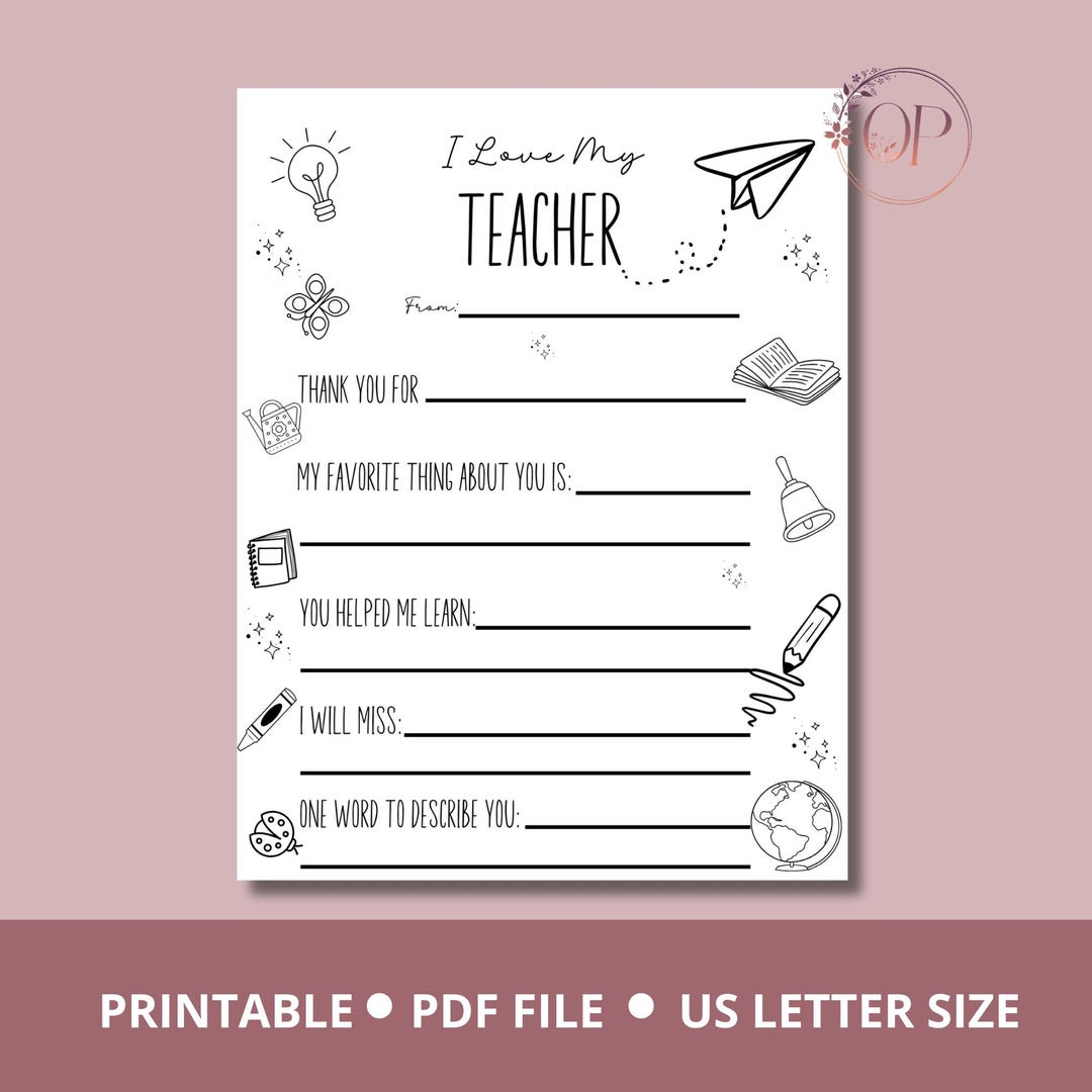 Teacher Appreciation Week Printable, Teacher Thank You Gift, I Love My ...
