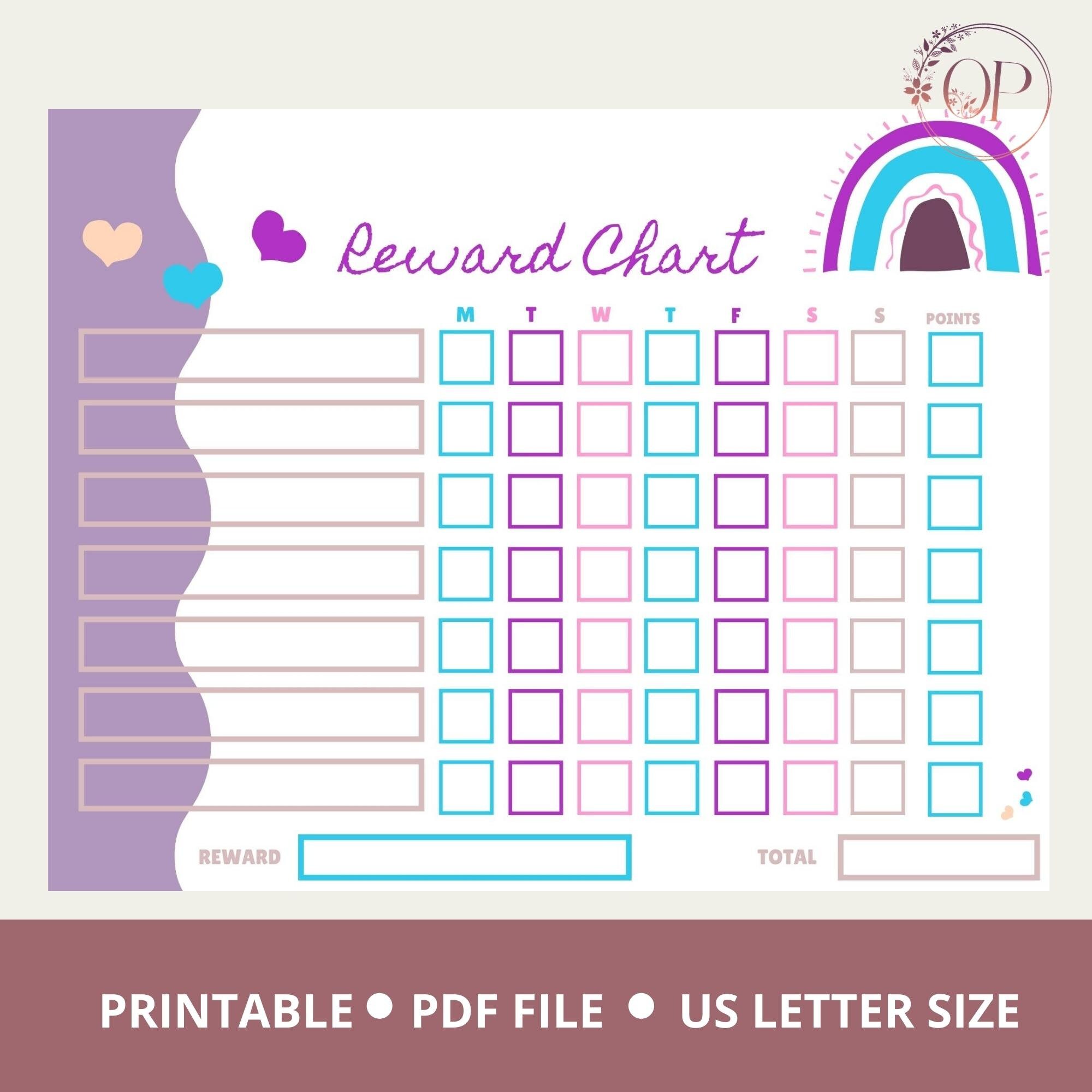 Printable Reward Chart for Girls, Kids Chore Chart, Rainbow Routine ...