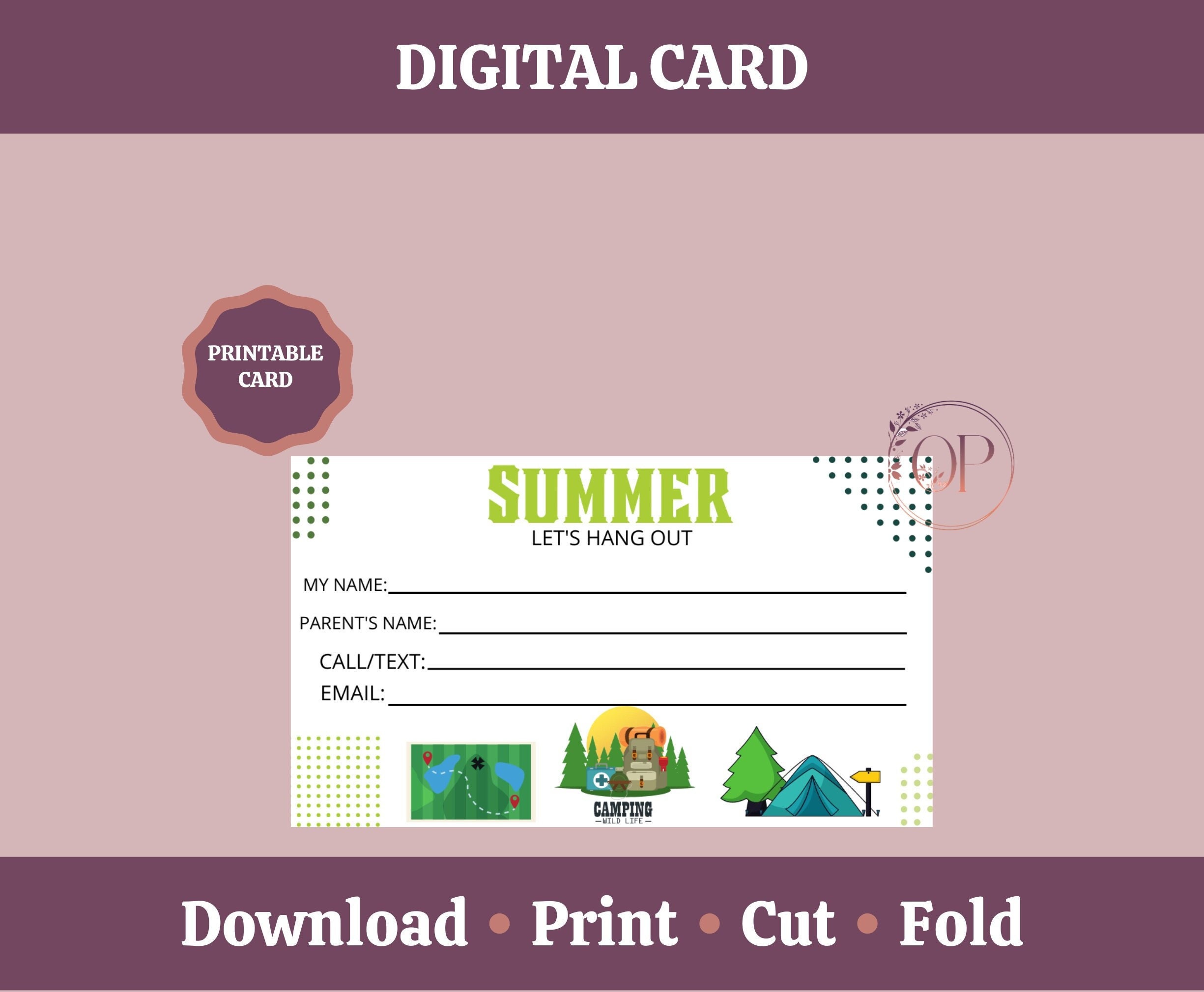 Camp Cards, Set up Play Date Cards Printable, Stay in Touch Summer ...