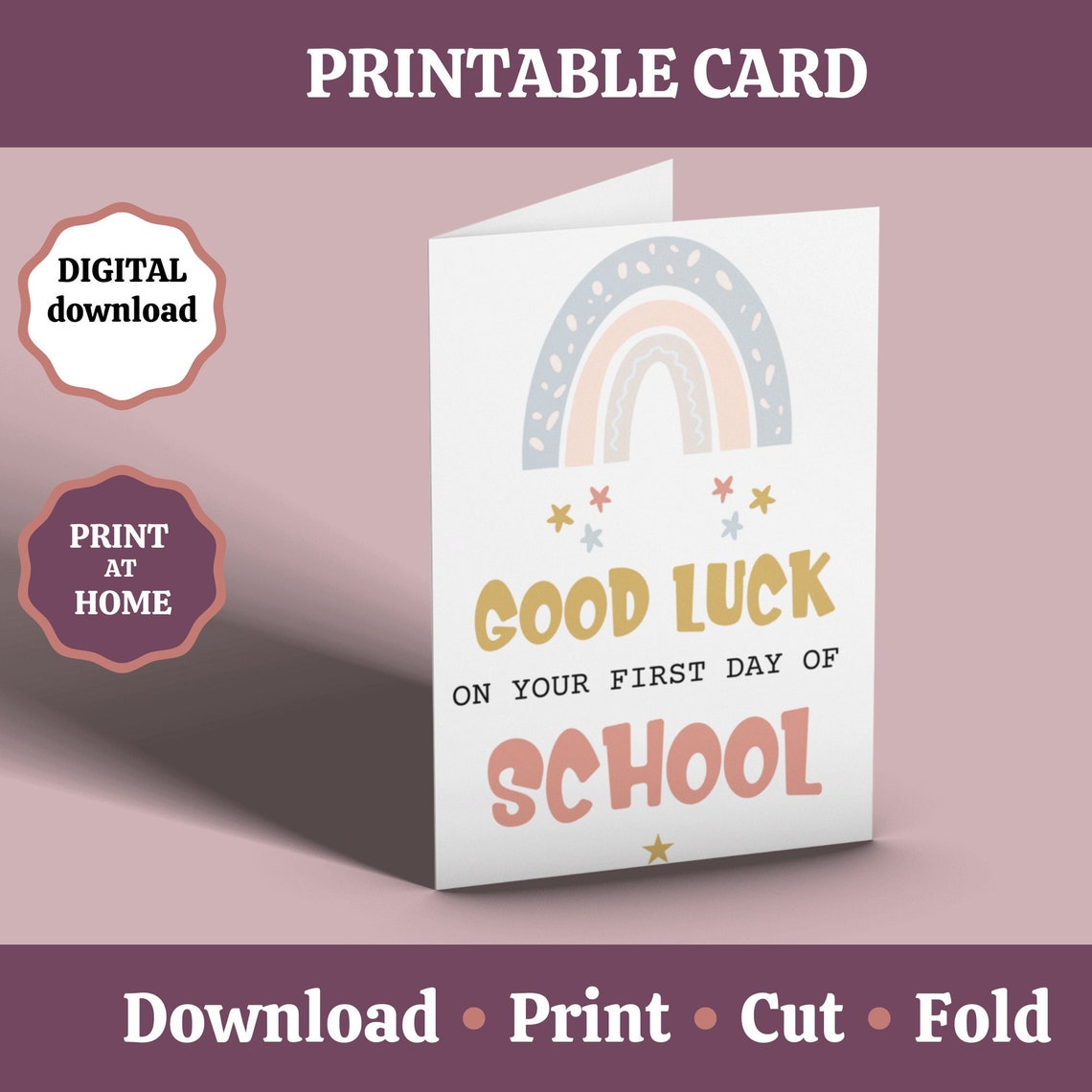 First Day of School Card Printable, Back to School, Good Luck on Your ...