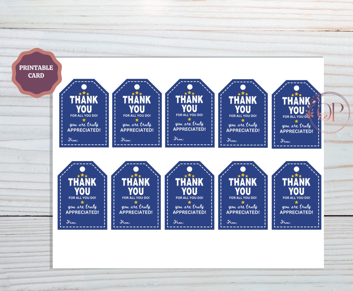 Printable Appreciation Week Thank You Gift Tags, Tag for Staff Team ...