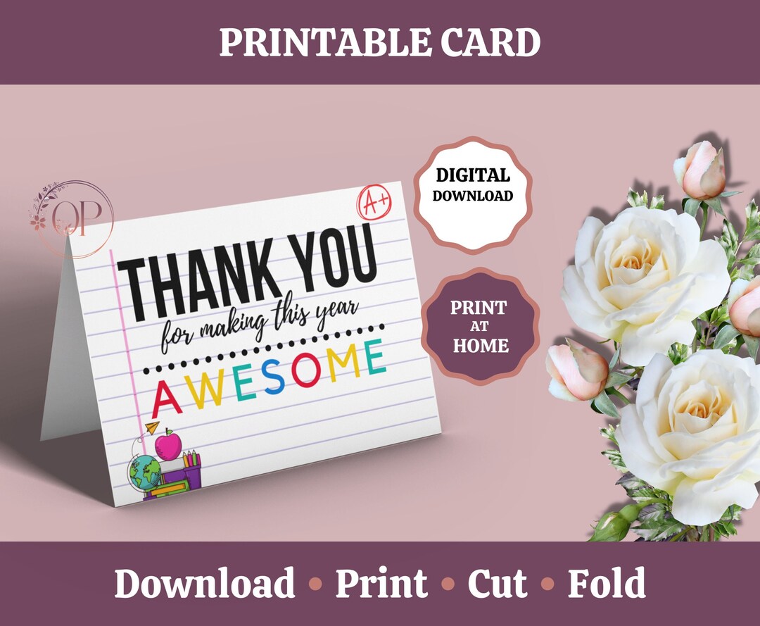 Printable Thank You Teacher Appreciation Card, Student to Teacher, End ...