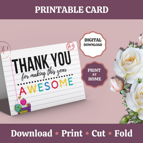 Printable Thank You Teacher Appreciation Card Student to - Etsy