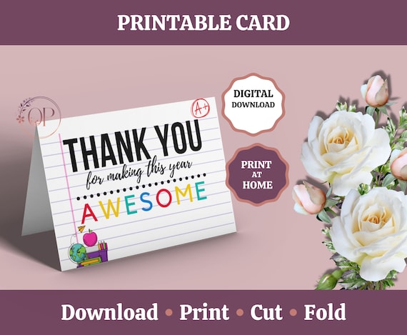 Printable Thank You Teacher Appreciation Card Student to - Etsy