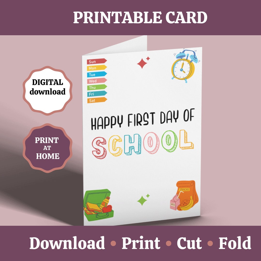 Happy First Day of School Printable Card, Back to School Card, Good ...