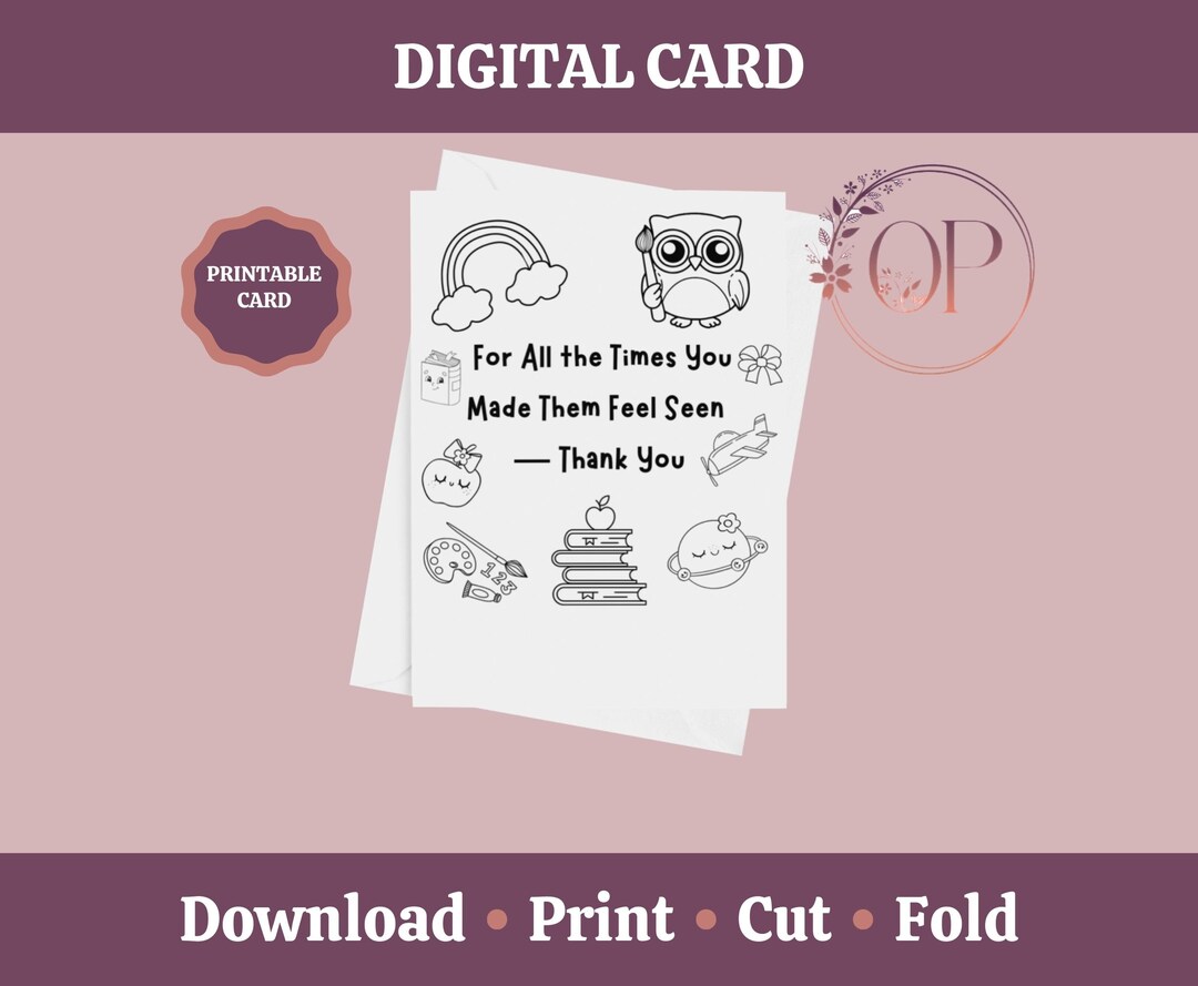 Printable Teacher Appreciation Card, Teacher Thank You Card, TA Card ...