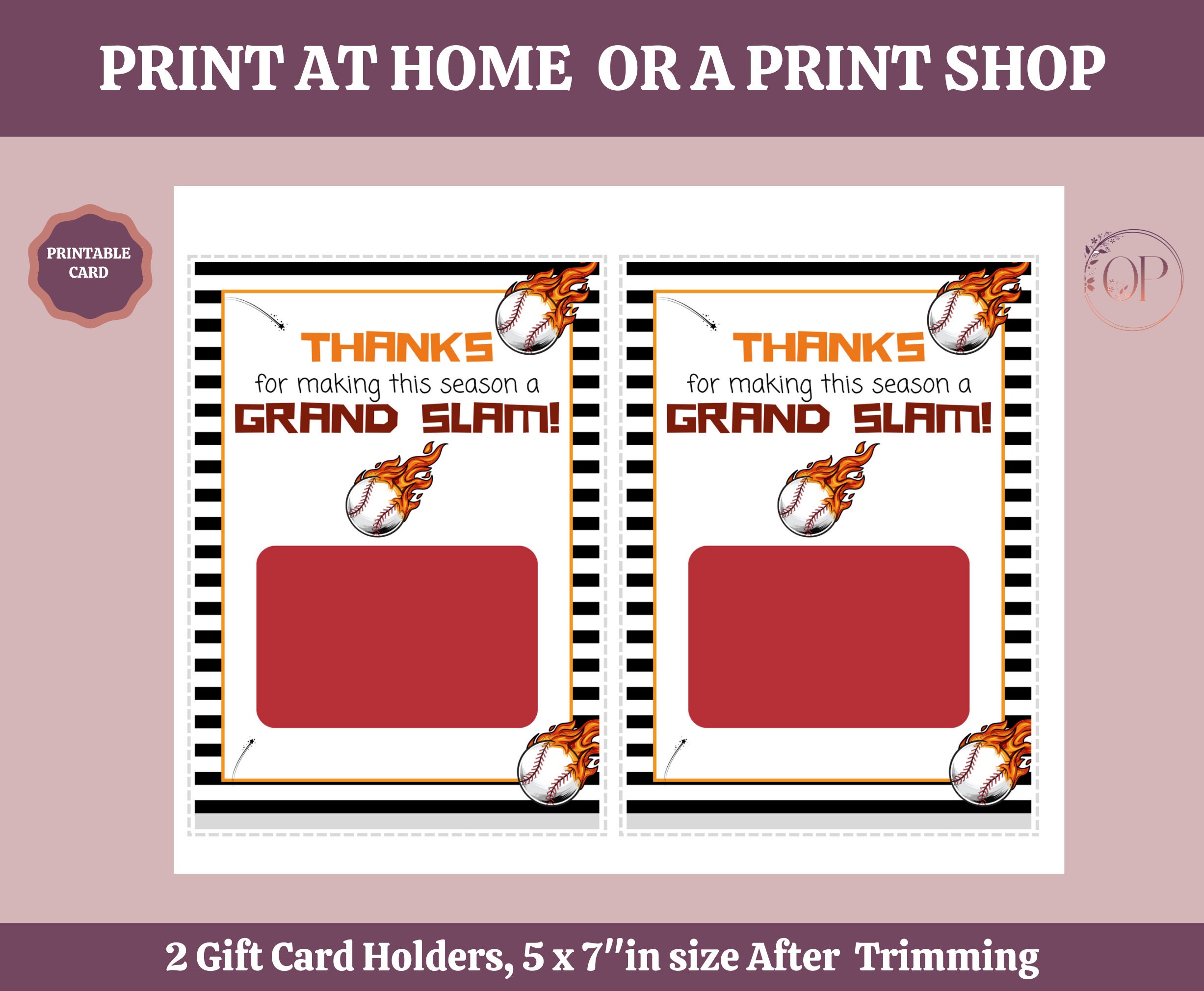 Printable Baseball Gift Card Holder, Thank You Coach End of Season Gift ...