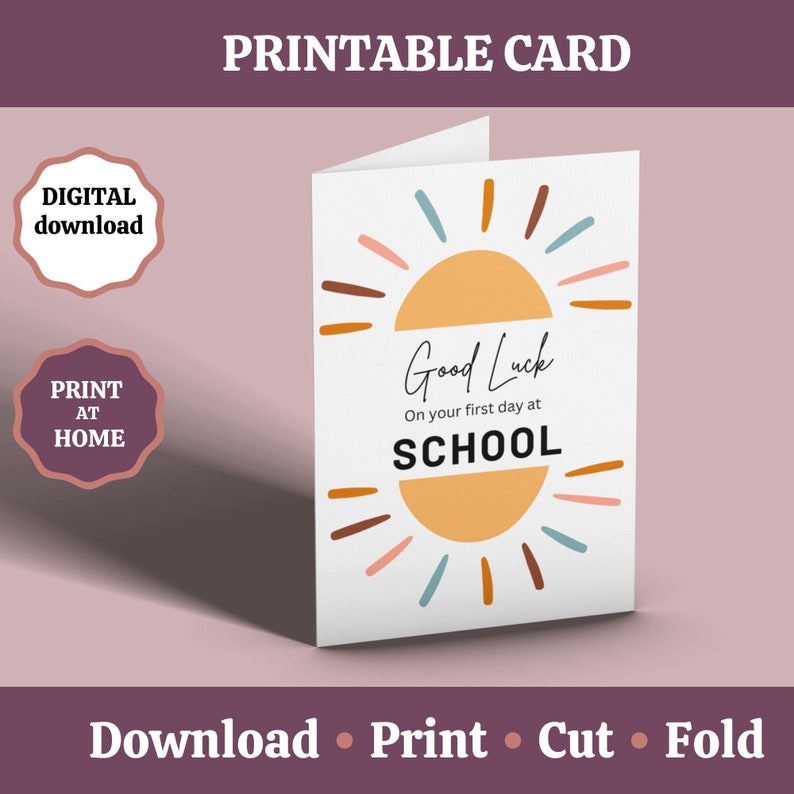 Good Luck on Your First Day at School Printable Card, Back to School ...
