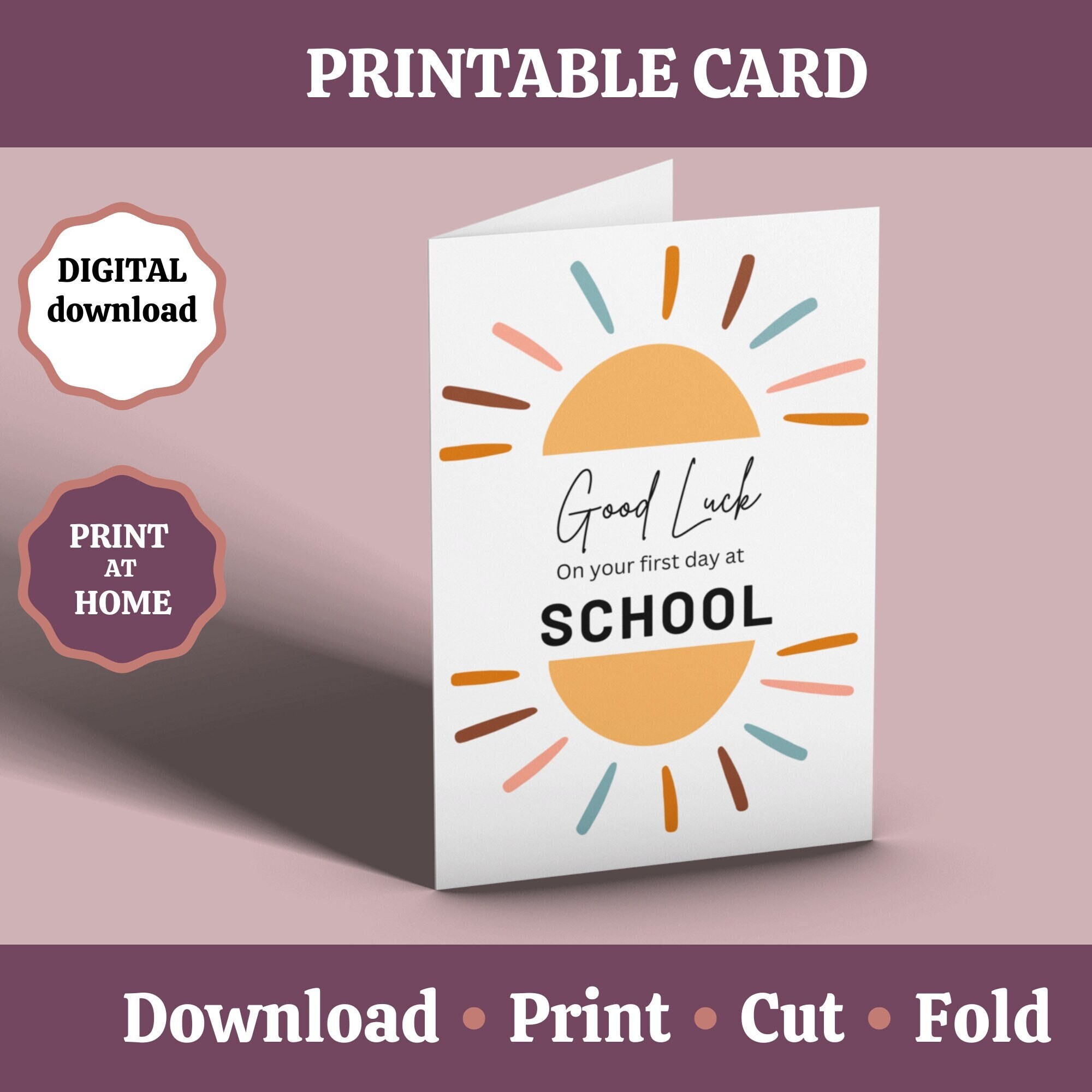 Good Luck on Your First Day at School Printable Card, Back to School ...
