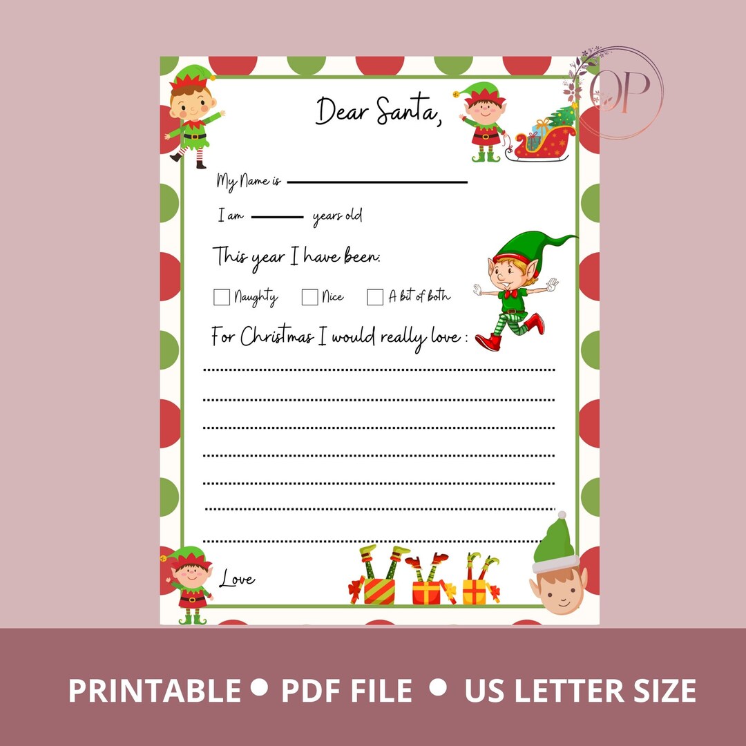 Letter to Santa Printable Template Father Christmas Wish - Etsy