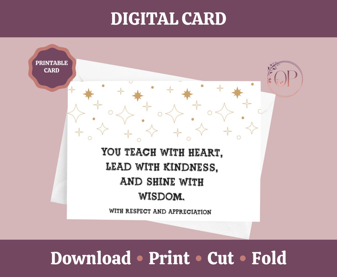 Printable Teacher Appreciation Thank You Card, Teacher Card, End of ...