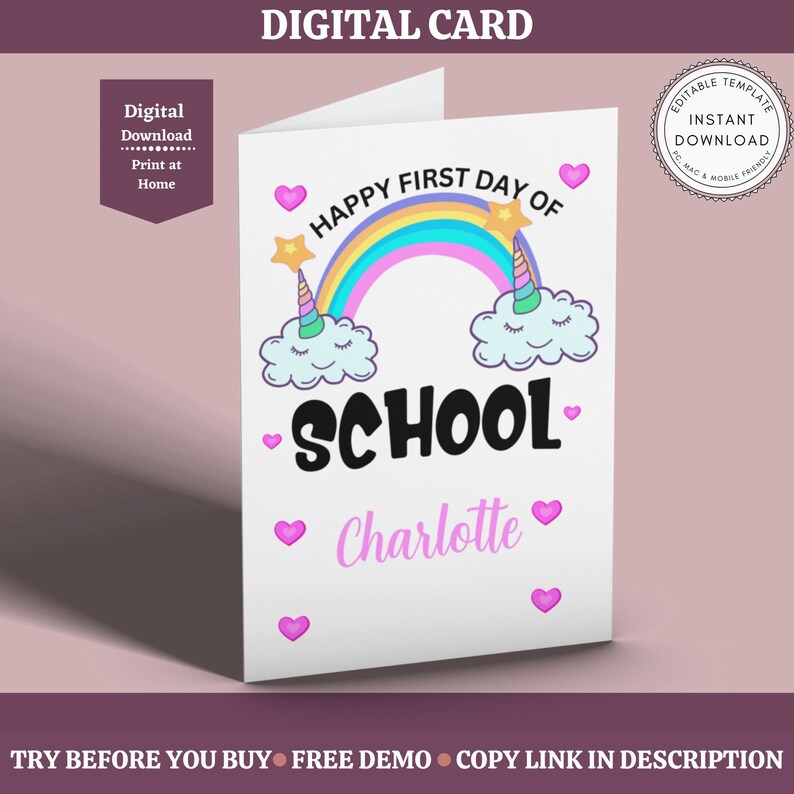 Editable First Day of School Card, Back to School Card Printable, New ...