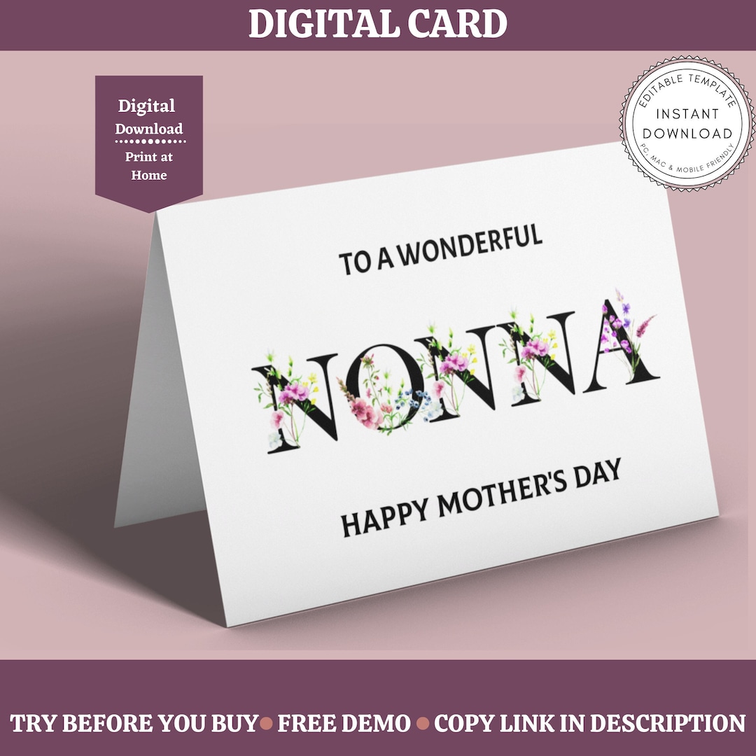 Editable Nonna Mothers Day Card, Happy Mother's Day Card, Nonna Card ...