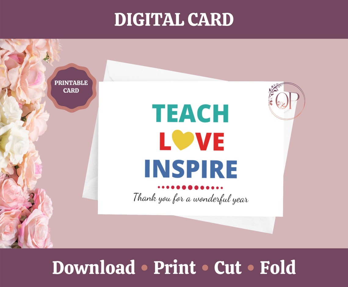 Teacher Card, End of Year Teacher Card, Thank You Teacher Printable ...