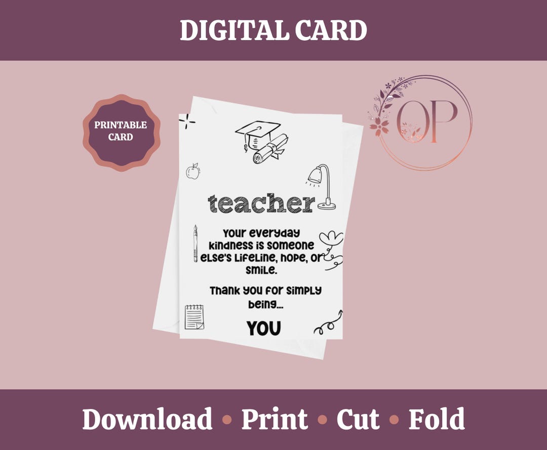 Teacher Card Printable, Teacher Thank You Card, Educator Card, Teacher ...