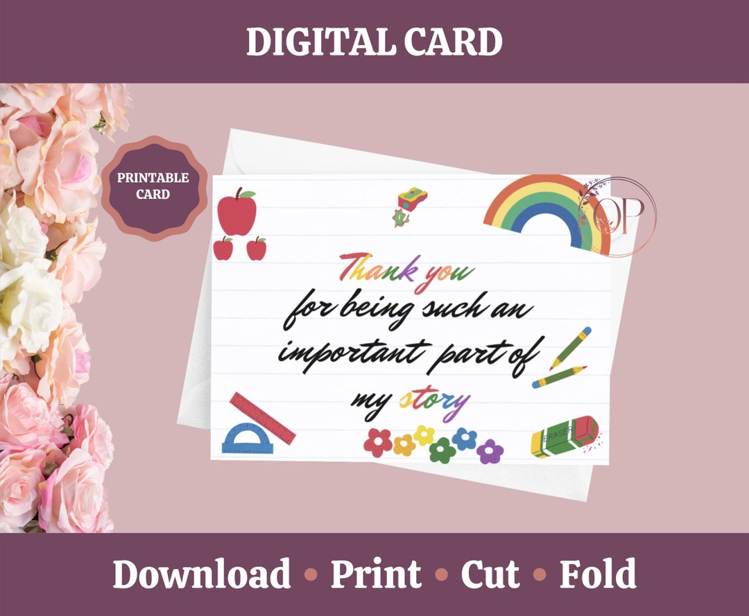 Printable Teacher Appreciation Card, Thank You Card Teacher, Thank You ...