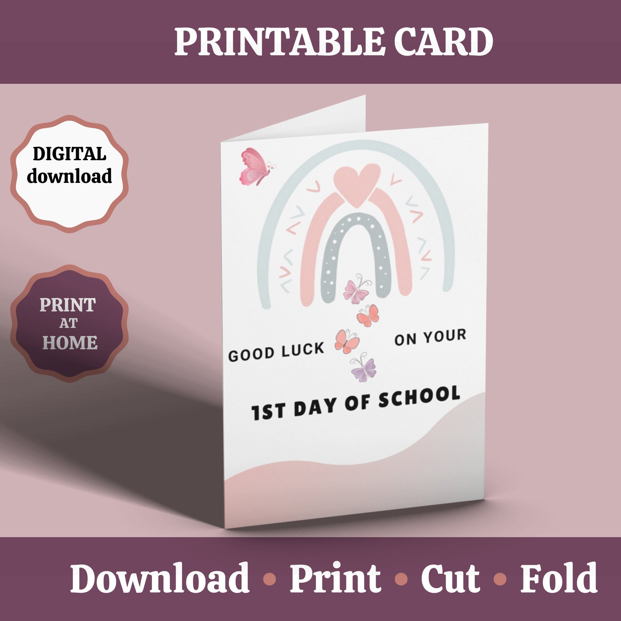 First Day of School Card Printable, Back to School, Good Luck on Your ...