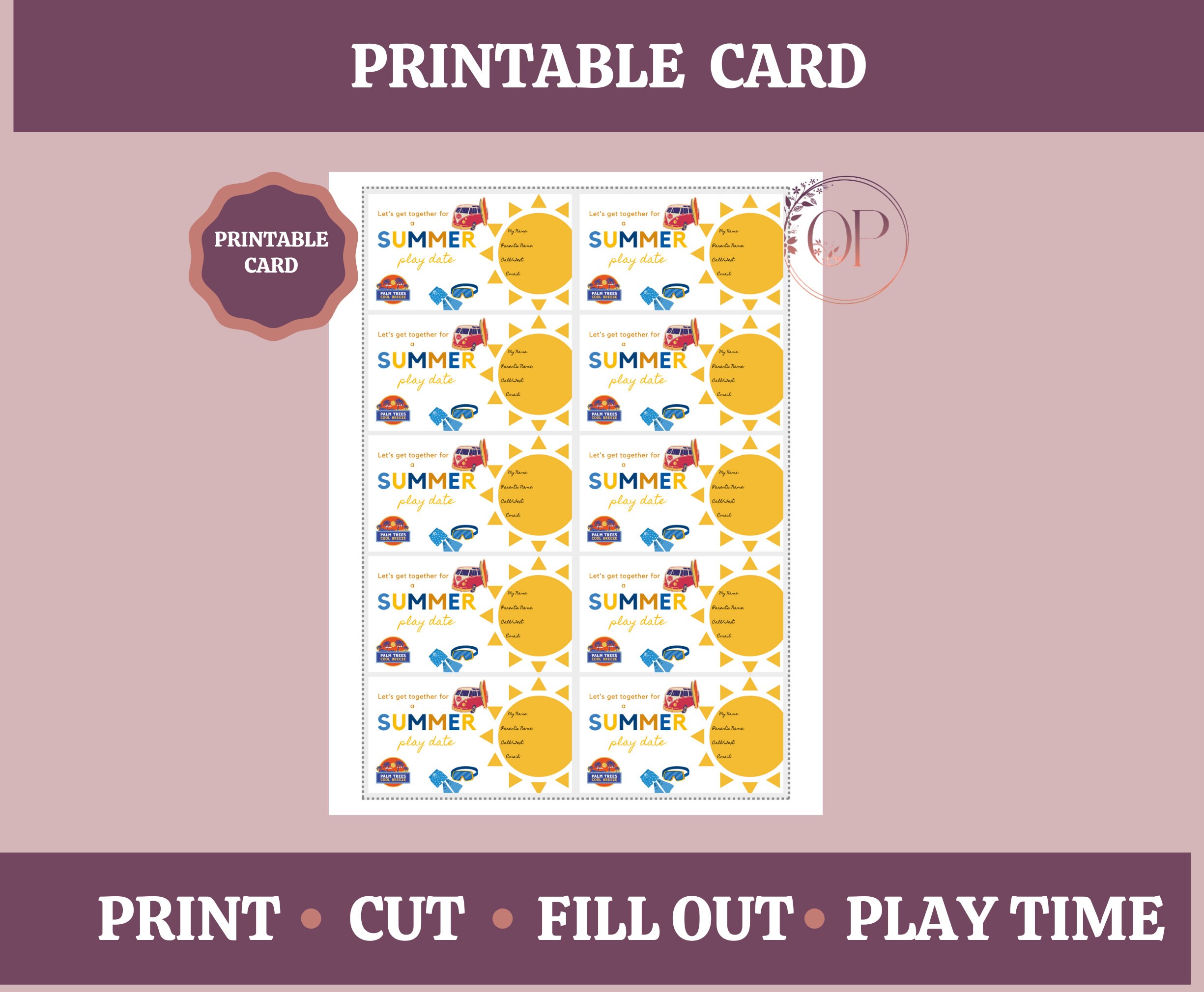 Summer Play Date Card Printable, Text My Parent Keep in Touch Card ...