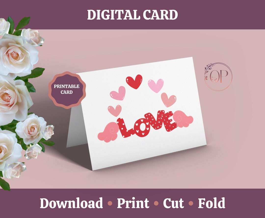 Valentines Day Printable Card, Love is the Word Card, Romantic Couple ...