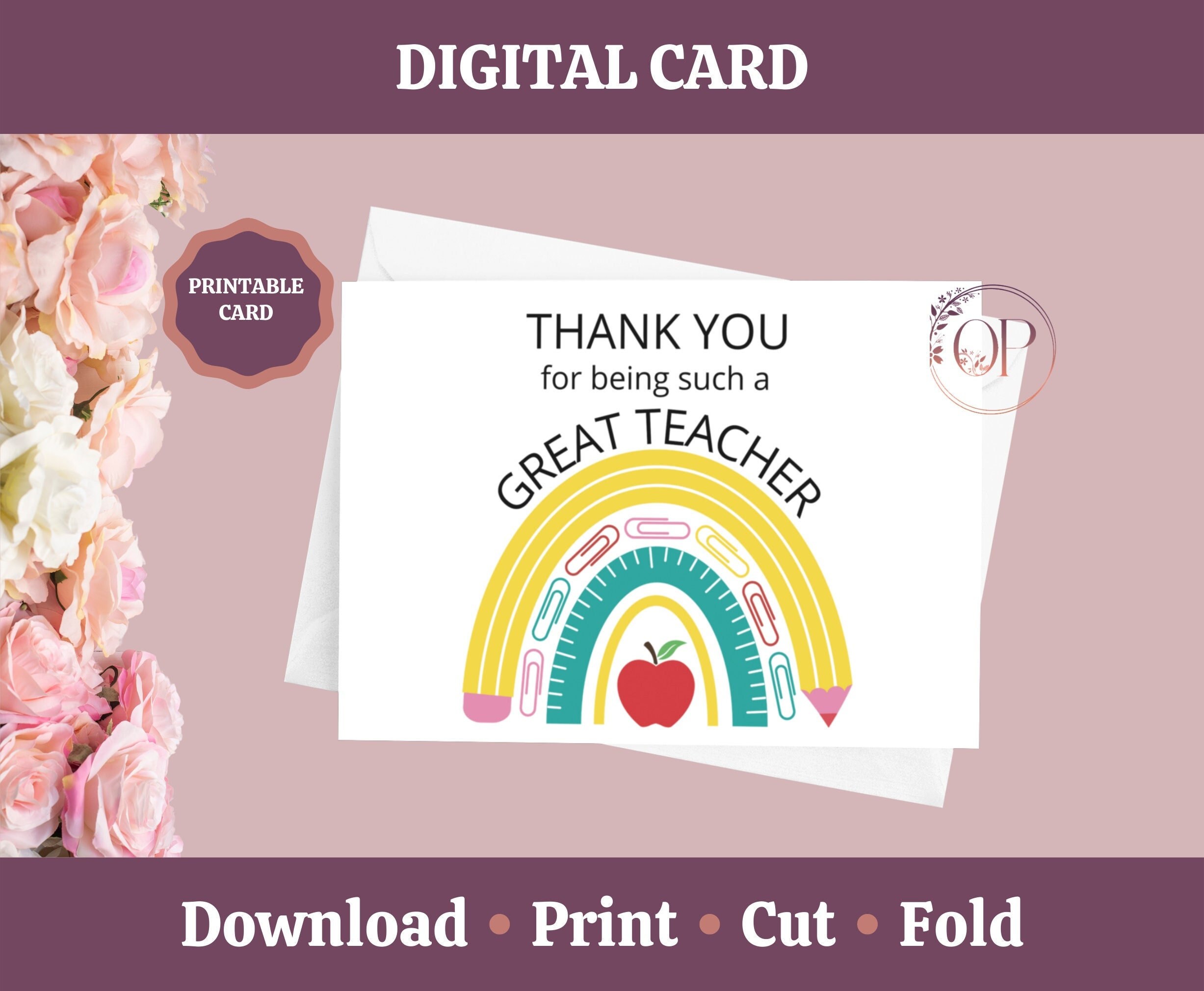 Teacher Appreciation Card, Teacher Card Printable, Teacher End of Year ...