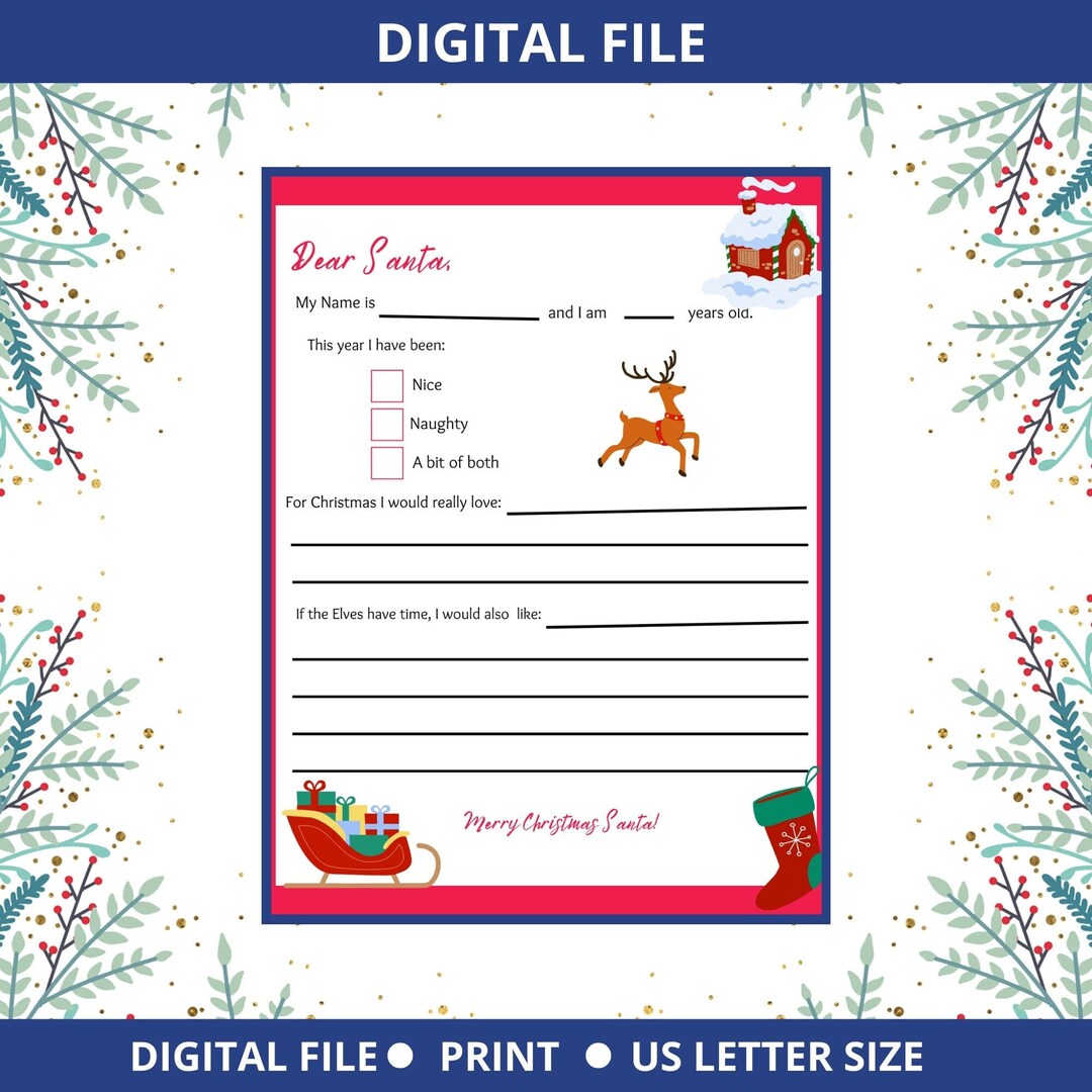 Printable Dear Santa Letter Template Christmas Wish List - Etsy