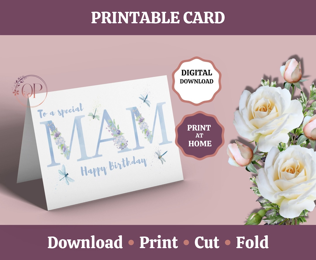 Printable Mam Birthday Card, Card for Mam, Happy Birthday Greeting Card ...