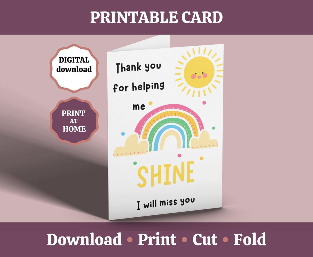 Teacher Appreciation Card Printable, Teacher Card, Thank You for ...