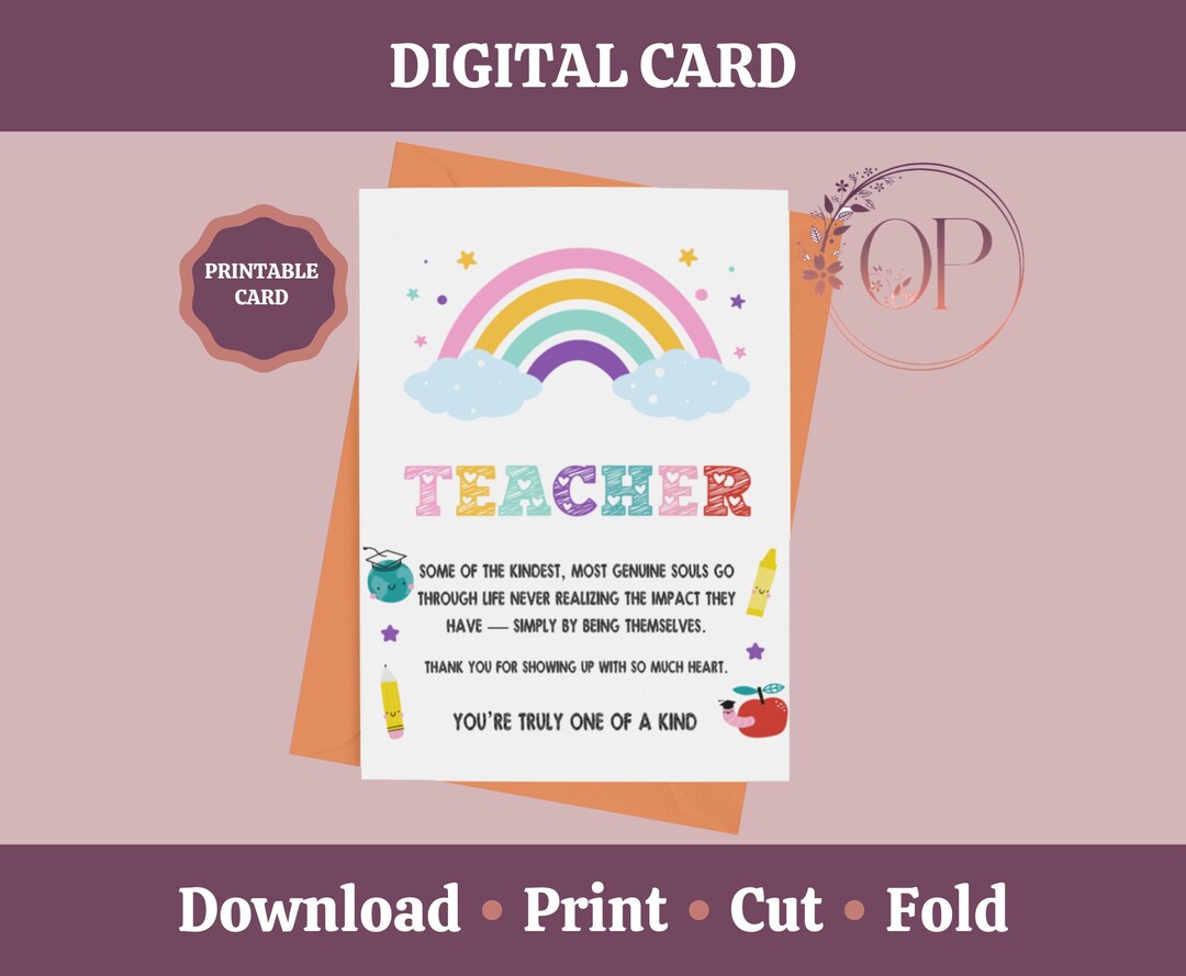 Teacher Thank You Cards Printable, Educator Card, Teacher Card, Teacher ...