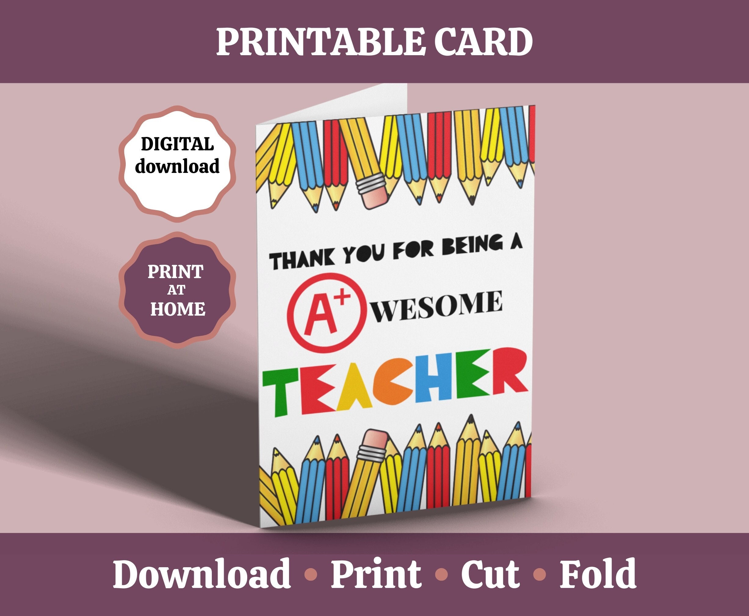 Teacher Cards Printable Teacher Appreciation Card Thank You - Etsy