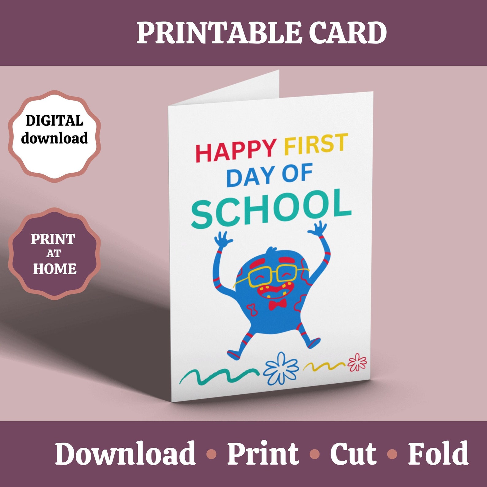 First Day of School Printable Greeting Card Back to School - Etsy
