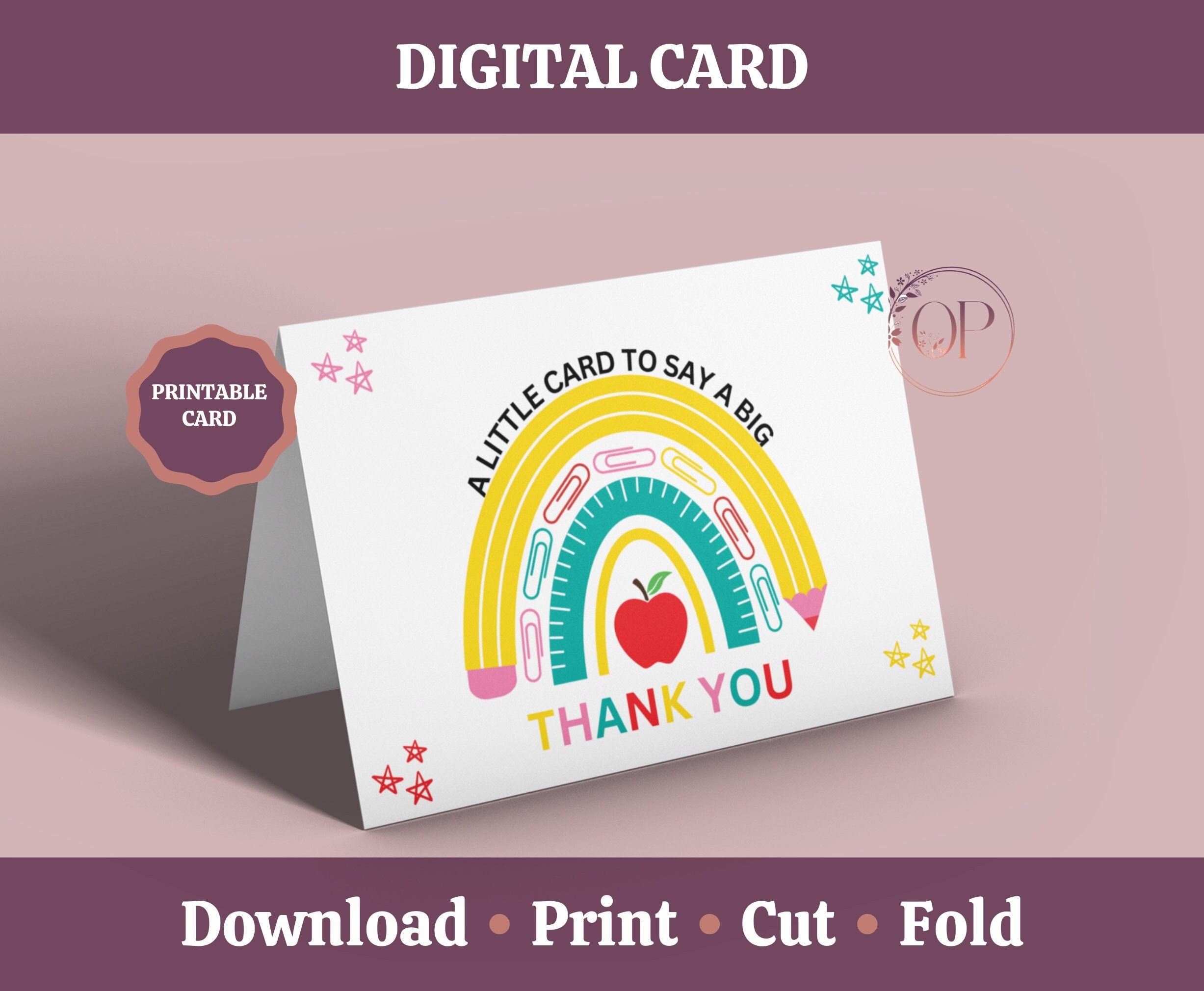 Teacher Thank You Card Printable, A Little Card to Say A Big Thank You ...