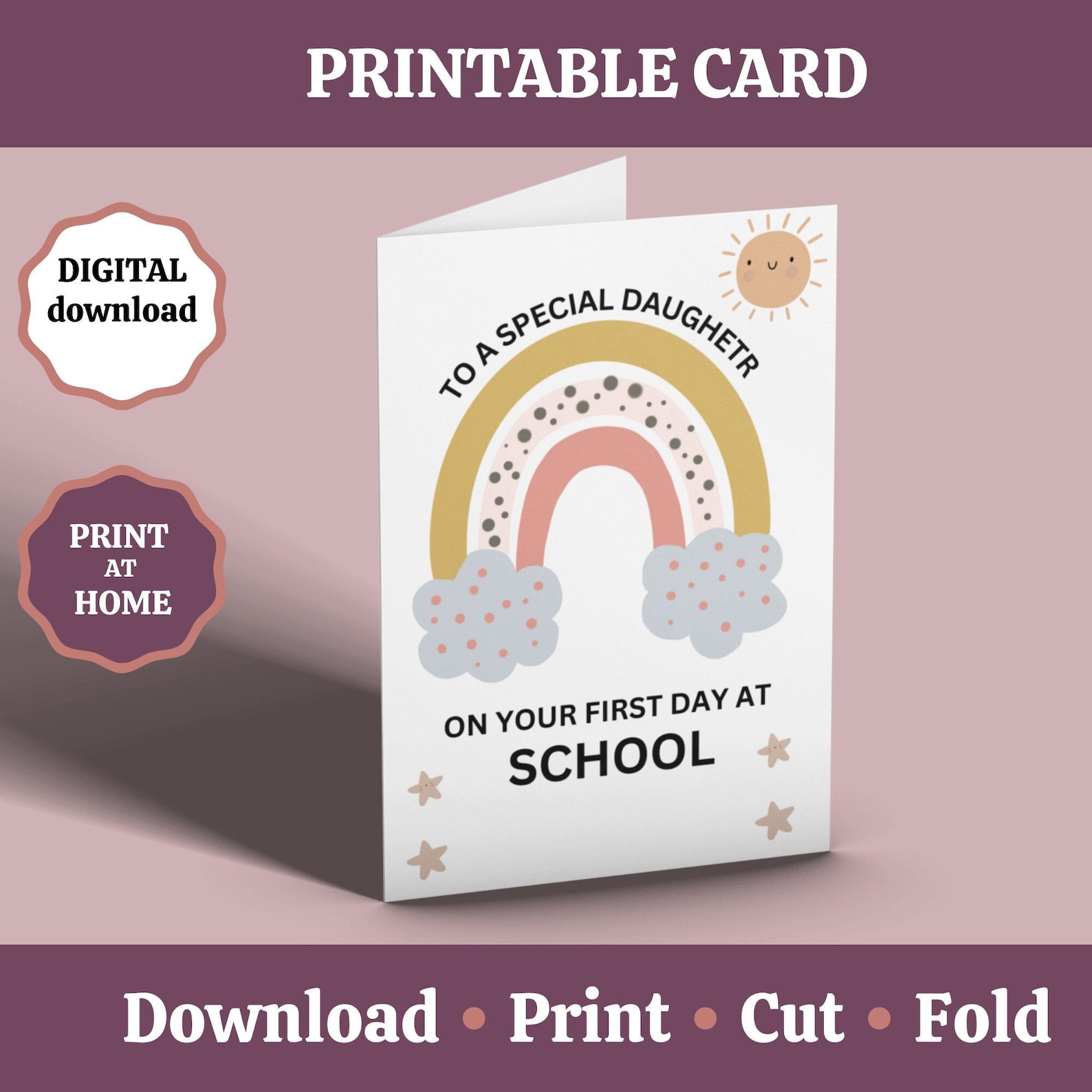 First Day at School Card Printable for Daughter, Back to School, Good ...