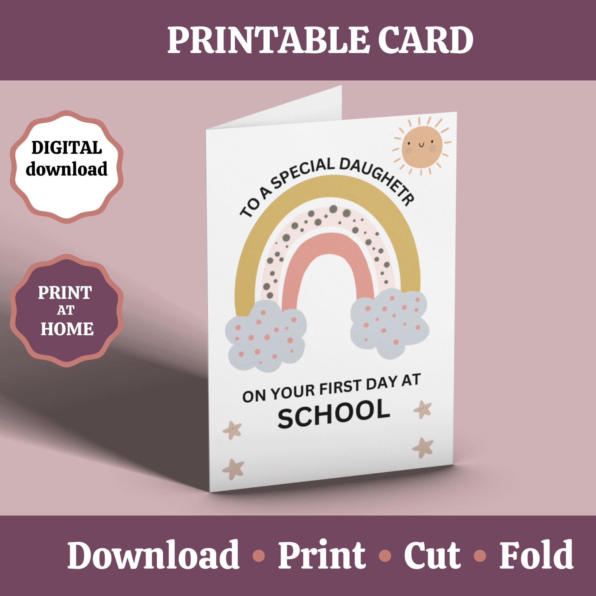 First Day at School Card Printable for Daughter, Back to School, Good ...