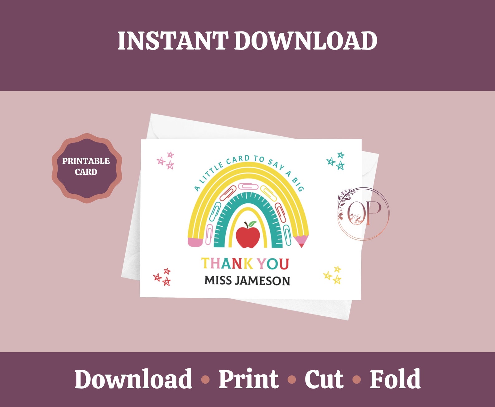 Editable Teacher Thank You Card Printable, Teacher Appreciation Card ...