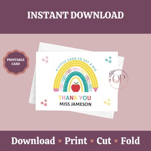 Editable Teacher Thank You Card Printable, Teacher Appreciation Card ...