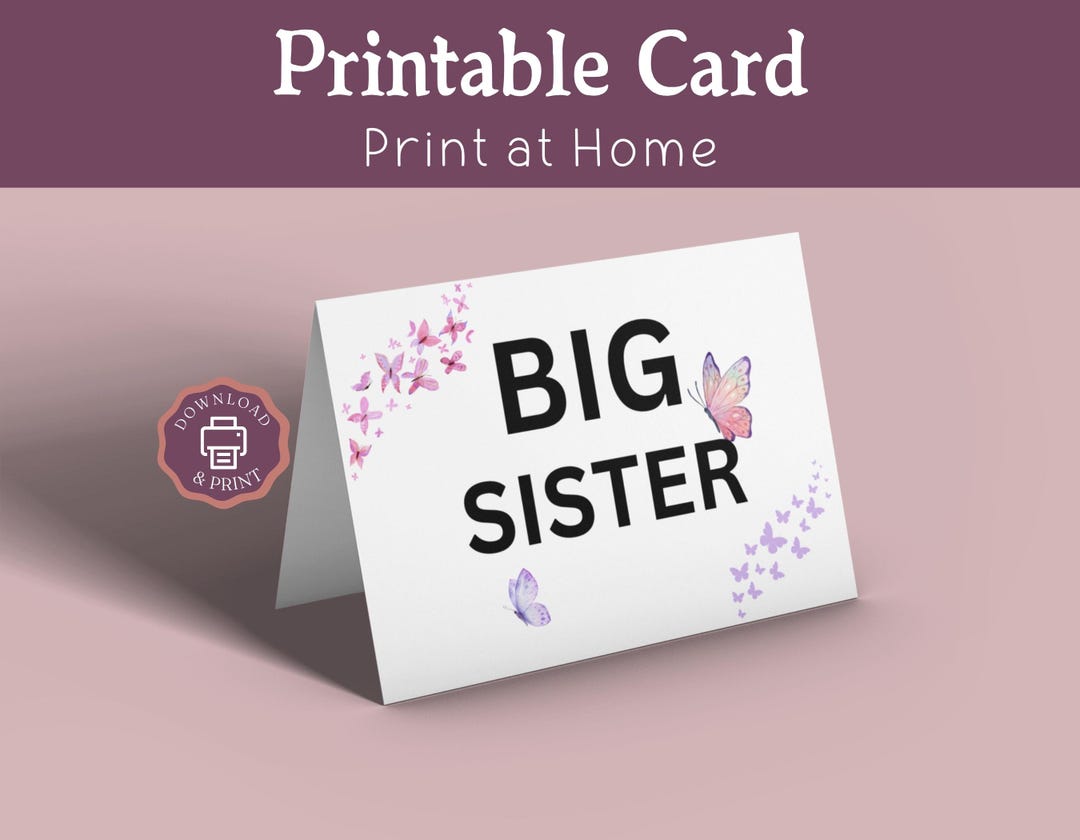Big Sister Announcement Card Printable, Pregnancy Reveal Card for ...