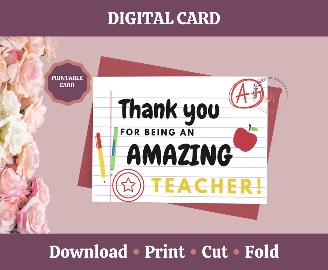 Printable Teacher Card, End of the Year Cards for Teachers, Printable ...