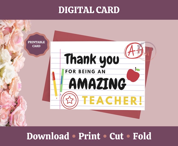 Printable Teacher Card End of the Year Cards for Teachers - Etsy
