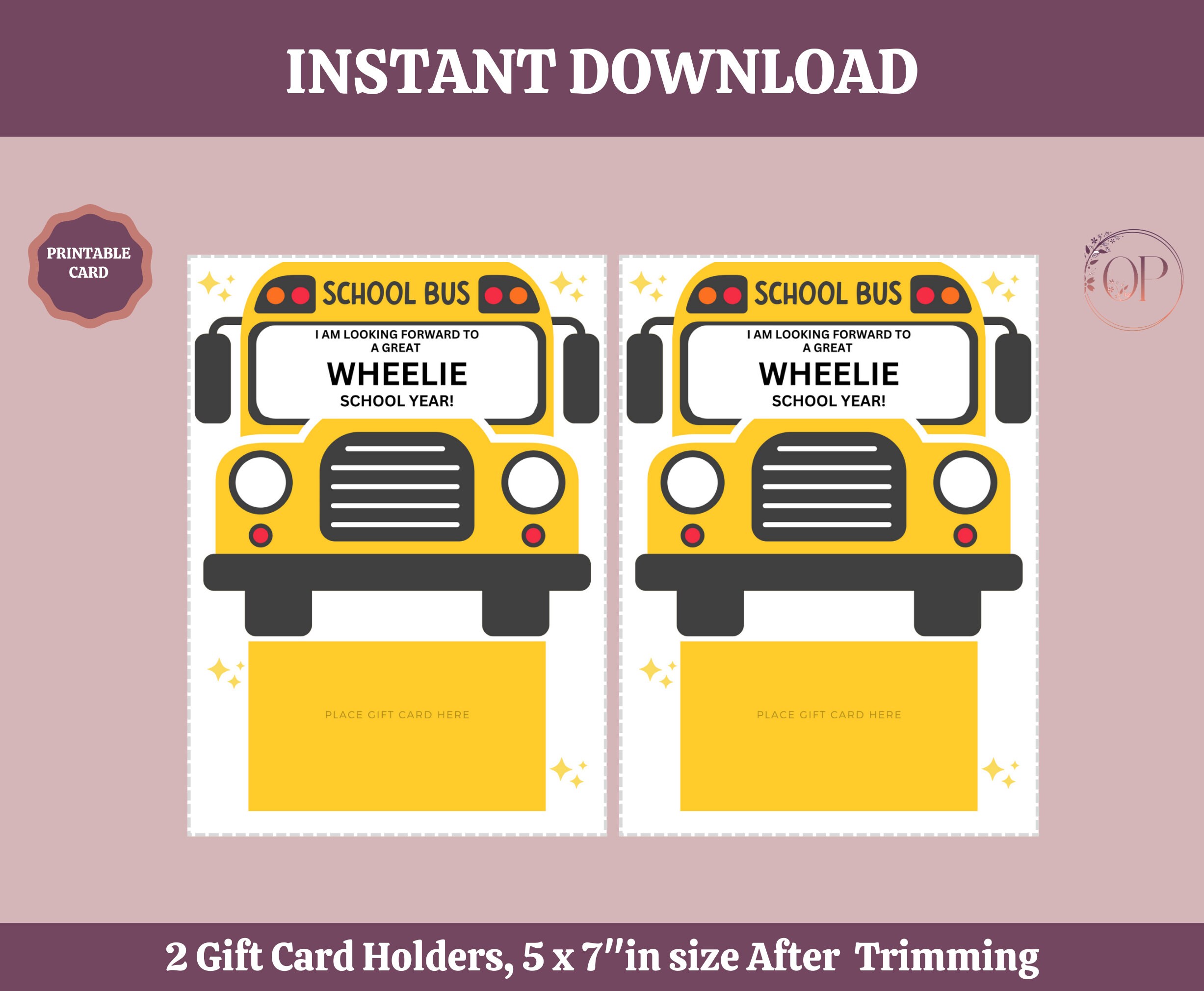 School Bus Driver Gift Card Holder Printable, Bus Driver Appreciation ...