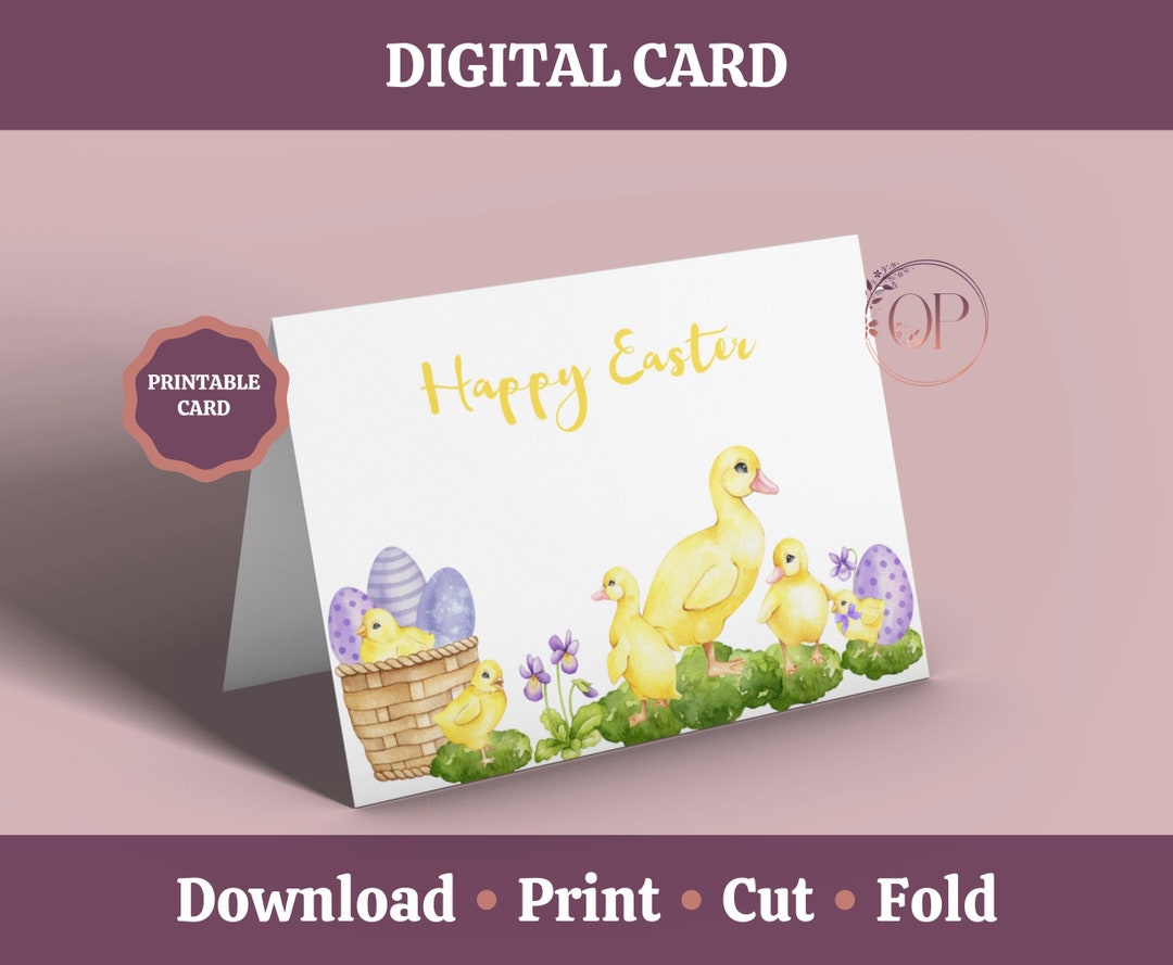 Happy Easter Card Printable, Easter Card, Spring Flowers Card for Kids ...