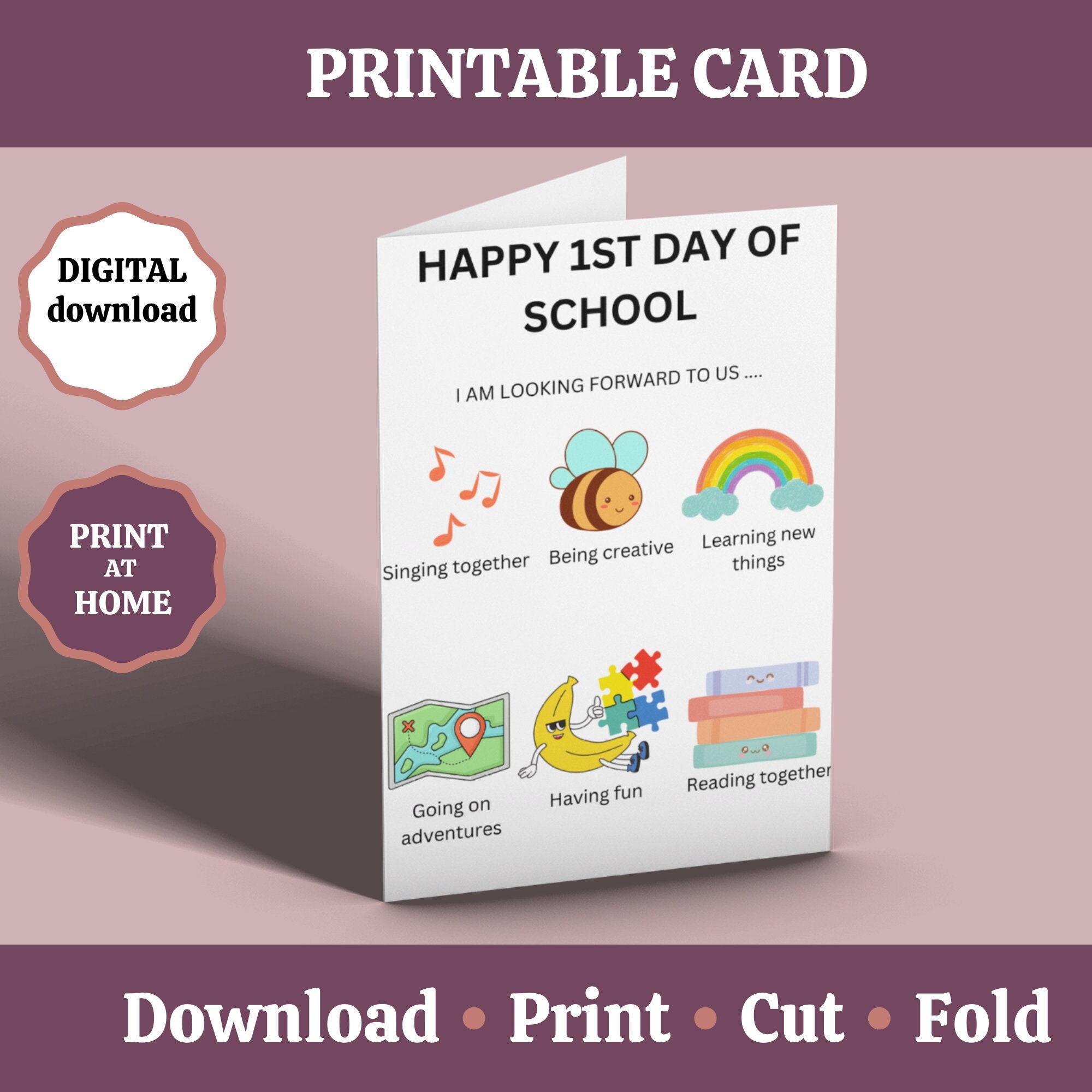 First Day of School Card Printable, Back to School, Good Luck on Your ...