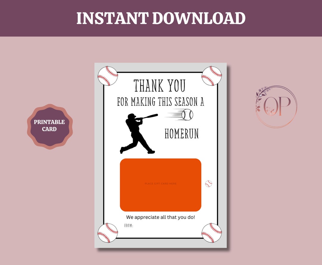 Printable Baseball Gift Card Holder, Gift for Coach, End of Baseball ...